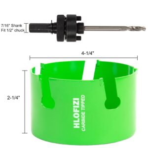 HLOFIZI 4-1/4" Carbide Tipped Hole Saw for 4 Inch Recessed Lights and Dryer Vent, 4.25 Inch Hole Saws Cutting Hardwood, Drywall, Plaster, Ceiling Sheetrock, Fiberglass, 5X Faster, Green