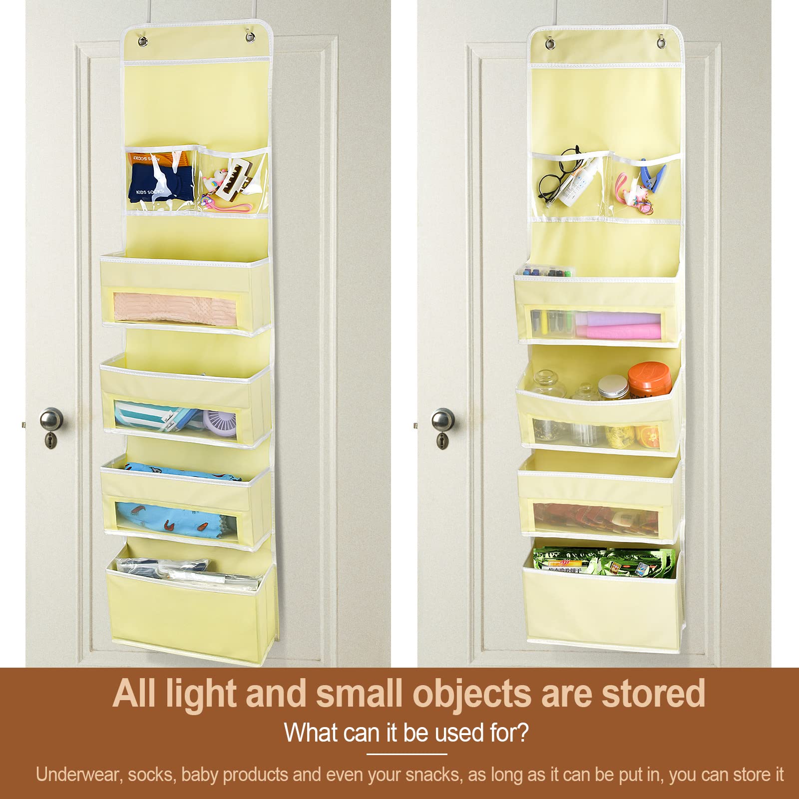 FGSAEOR 5 Layers Over The Door Organizer - 2 Pack Nursery Closet Organizers Baby Storage with 4 Foldable Big Pocket Storage,Clear Window PVC Pocket for Pantry,Toys and Sundries - Beige