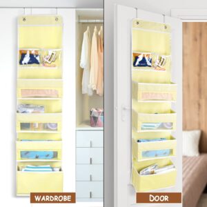 FGSAEOR 5 Layers Over The Door Organizer - 2 Pack Nursery Closet Organizers Baby Storage with 4 Foldable Big Pocket Storage,Clear Window PVC Pocket for Pantry,Toys and Sundries - Beige