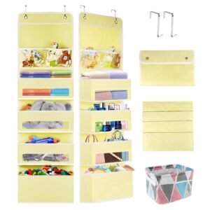 FGSAEOR 5 Layers Over The Door Organizer - 2 Pack Nursery Closet Organizers Baby Storage with 4 Foldable Big Pocket Storage,Clear Window PVC Pocket for Pantry,Toys and Sundries - Beige