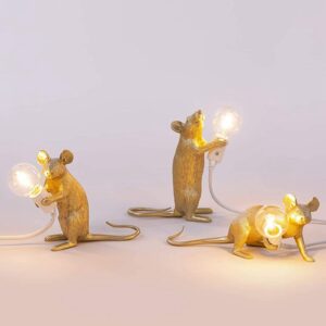 hyuduo modern desk lamp, mouse figure lights, novelty decorative lamp holder with e12 bulb for home(us plug golden lying),desktop decorative lights