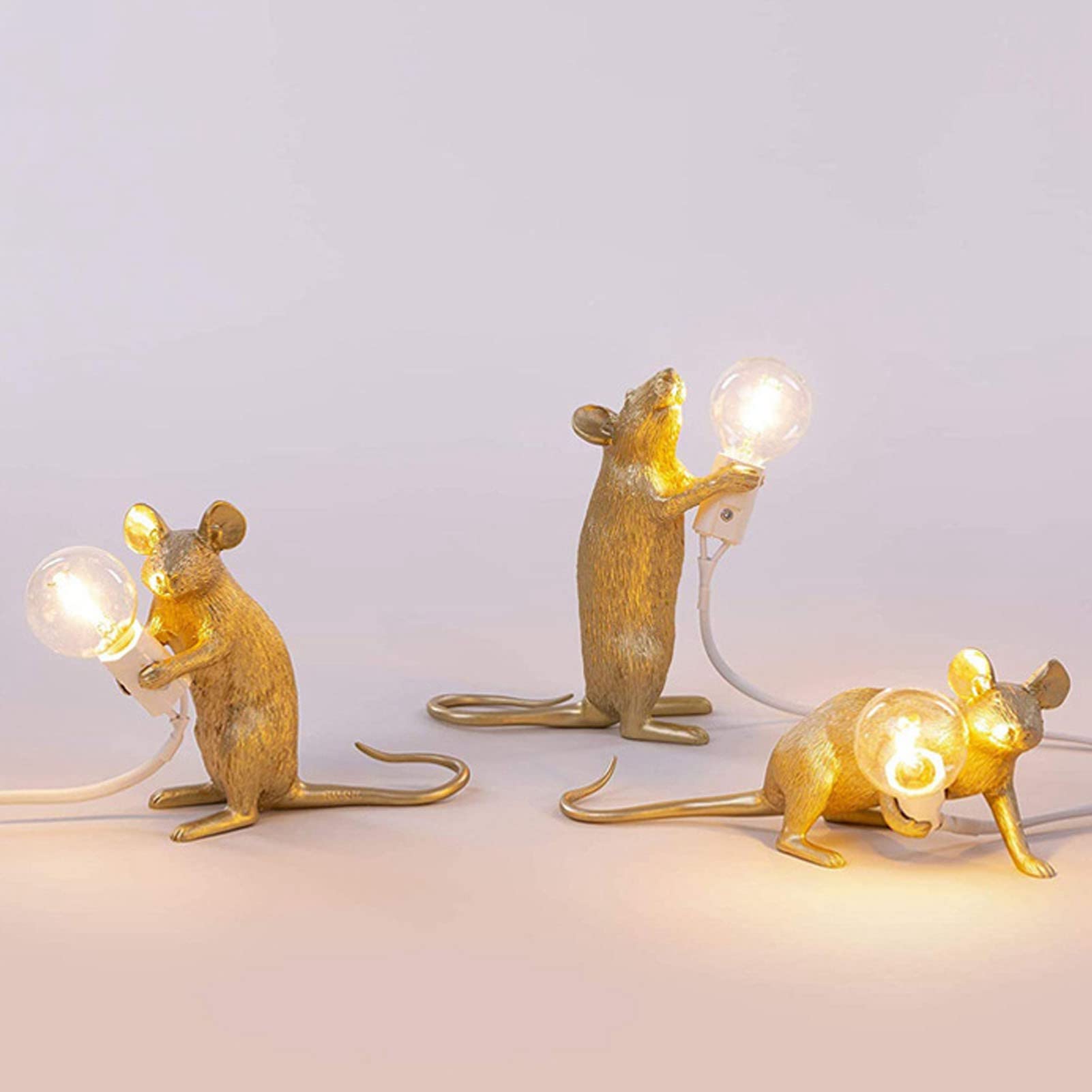 Hyuduo Modern Desk Lamp, Mouse Figure Lights, Novelty Decorative Lamp Holder with E12 Bulb for Home(US Plug Golden Lying),Desktop Decorative Lights