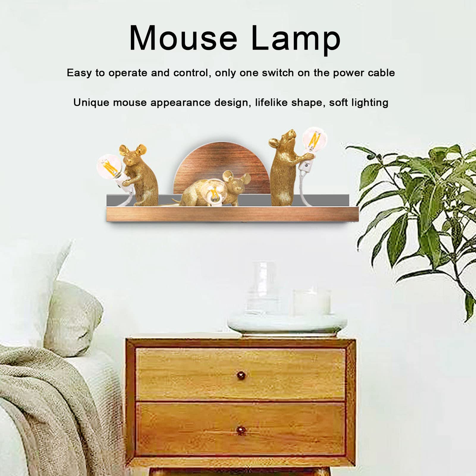 Hyuduo Modern Desk Lamp, Mouse Figure Lights, Novelty Decorative Lamp Holder with E12 Bulb for Home(US Plug Golden Lying),Desktop Decorative Lights