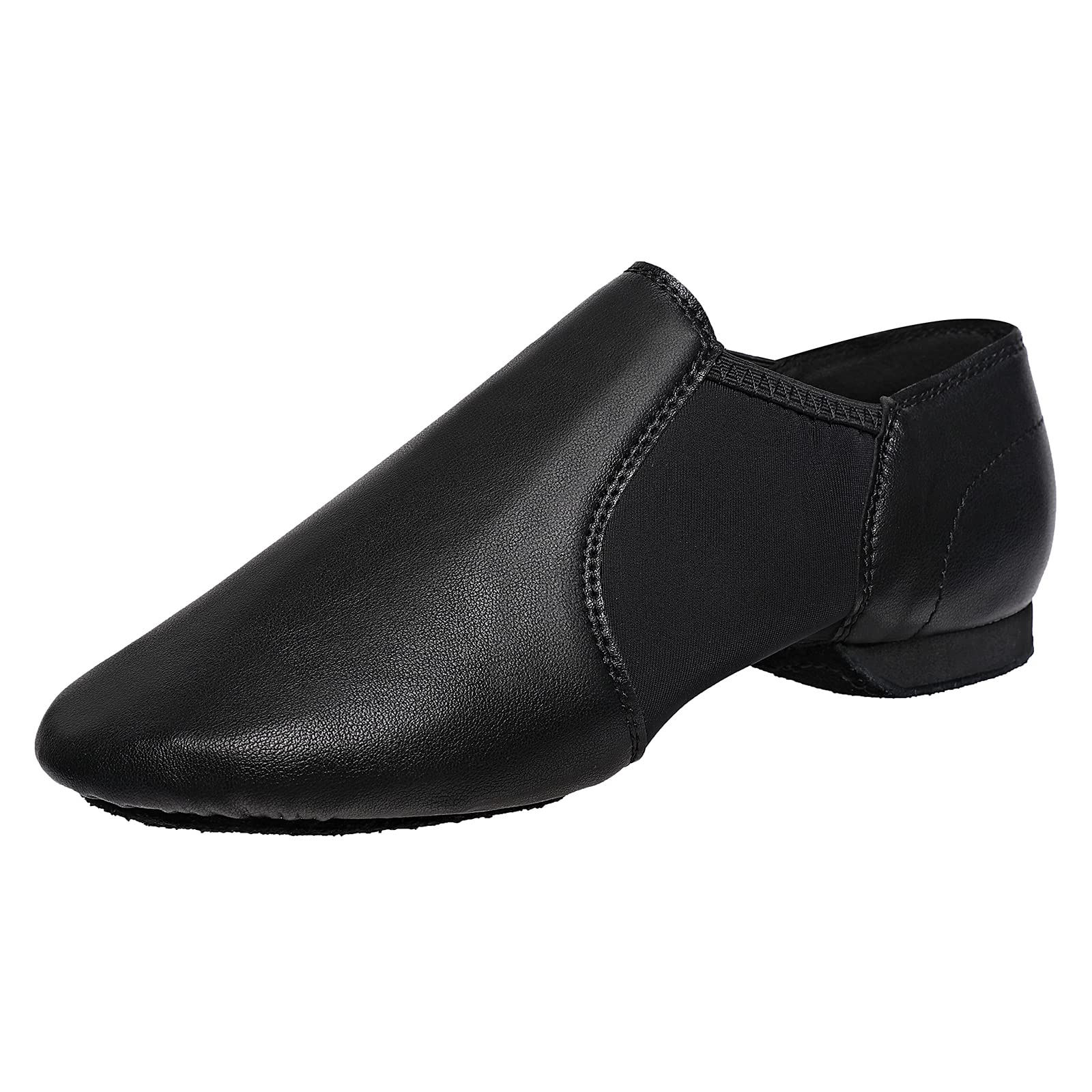 Black Slip-on Jazz Shoes Elastic Leather Sole Dance for Men Womens (8.5W / 7.5M)