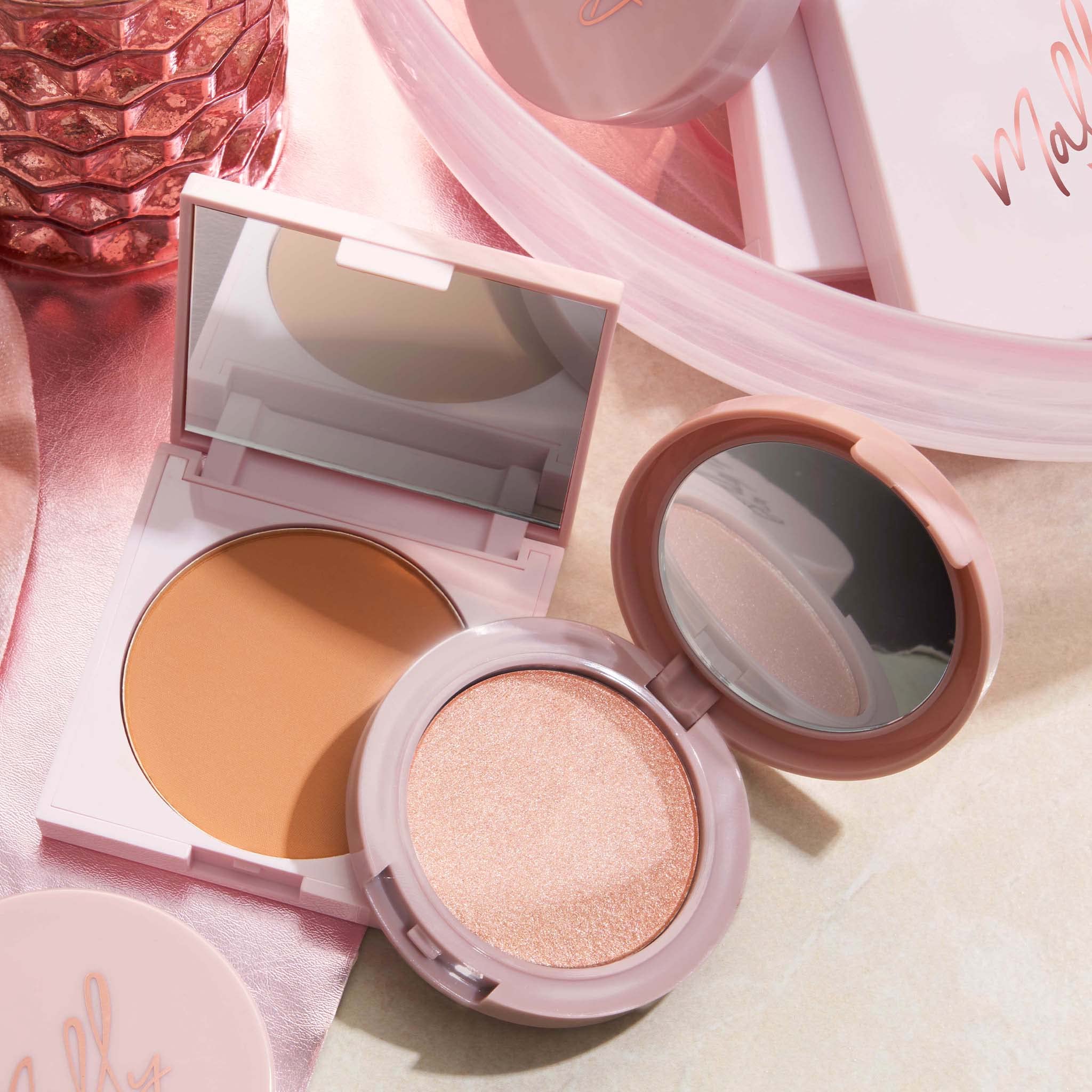 Mally Beauty Positive Radiance Skin Perfecting Highlighter, Liquid-Powder Luminous Formula, Pearlicious Pink