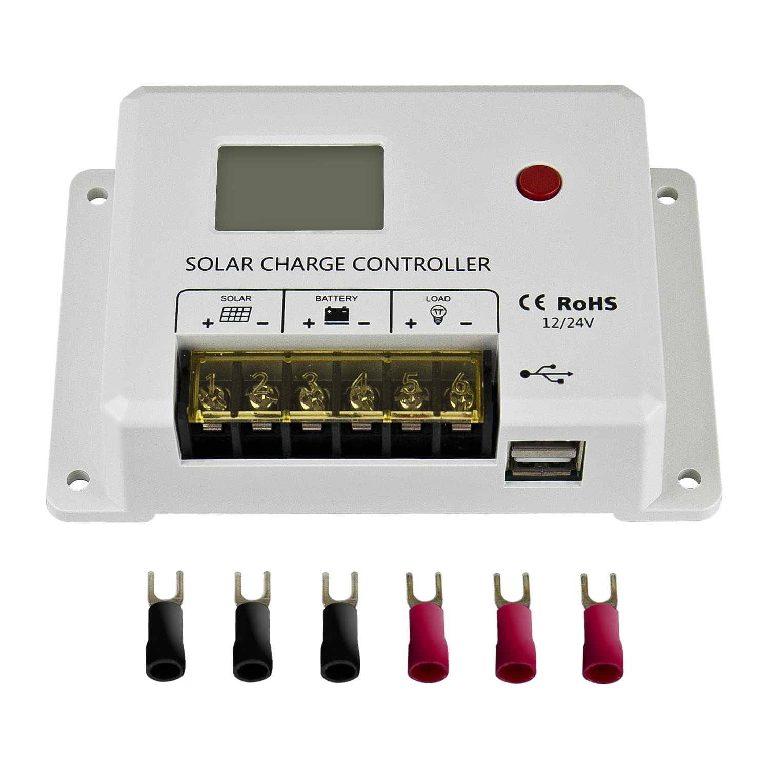 ExpertPower 10A 12/24V Intelligent PWM Solar Charge Controller with Adjustable Parameter LCD Display, Dual USB Ports, for AGM, Gel, LiFePO4