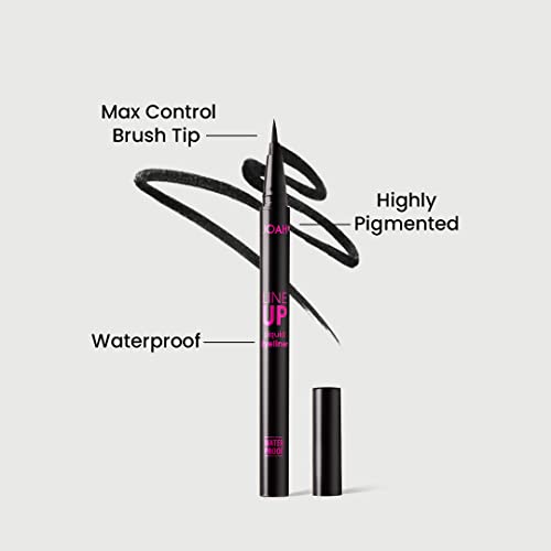 JOAH Line Up Liquid Eyeliner with Precision Brush Tip, Waterproof, Long Lasting, Smudge Proof Eye Liner, Blackest Black