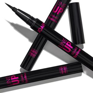 JOAH Line Up Liquid Eyeliner with Precision Brush Tip, Waterproof, Long Lasting, Smudge Proof Eye Liner, Blackest Black