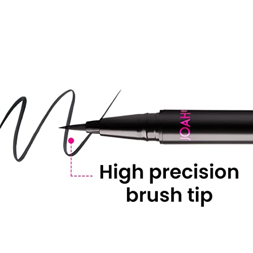 JOAH Line Up Liquid Eyeliner with Precision Brush Tip, Waterproof, Long Lasting, Smudge Proof Eye Liner, Blackest Black