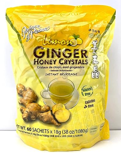 Prince of Peace Instant Ginger Honey Crystals with Lemon, 60 Sachets – Instant Hot or Cold Beverage – Easy to Brew – Drink Like a Tea – Caffeine and Gluten Free – Real Ginger