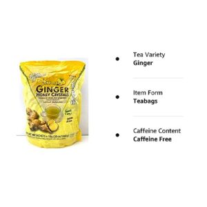 Prince of Peace Instant Ginger Honey Crystals with Lemon, 60 Sachets – Instant Hot or Cold Beverage – Easy to Brew – Drink Like a Tea – Caffeine and Gluten Free – Real Ginger