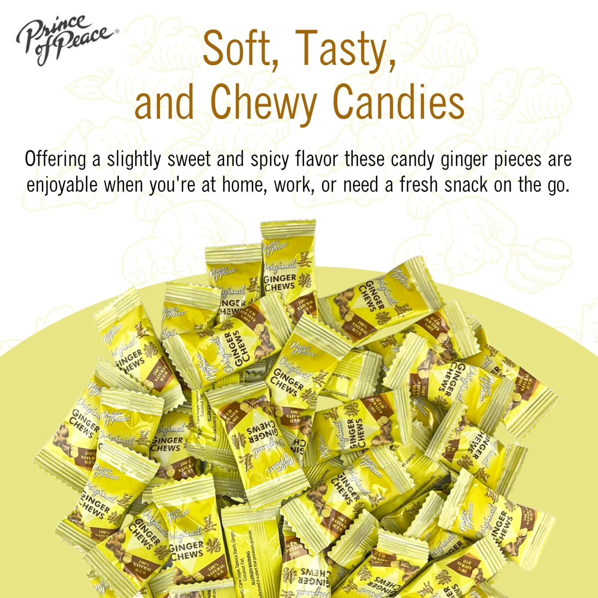 Prince of Peace Ginger Chews with Lemon, 2.2lb/1 kg. – Candied Ginger – Candy Pack – Ginger Chews Candy – Natural Candy