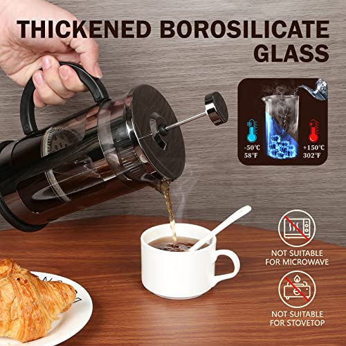 FAVIA French Press Coffee Maker 12 Ounce Stainless Steel with Borosilicate Glass Heat Resistant 4 Level Filtration System for Brew Coffee & Tea Dishwasher Safe 350ml (12oz, Stainless Black)