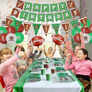 Football Theme Party Supplies,Including Birthday Banner, Football Silicone Bracelet, Hanging Swirl, Plates, Cups, Napkins, Tableware, Tablecloth, Football Birthday Party Decorations, Serves 20