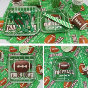 Football Theme Party Supplies,Including Birthday Banner, Football Silicone Bracelet, Hanging Swirl, Plates, Cups, Napkins, Tableware, Tablecloth, Football Birthday Party Decorations, Serves 20