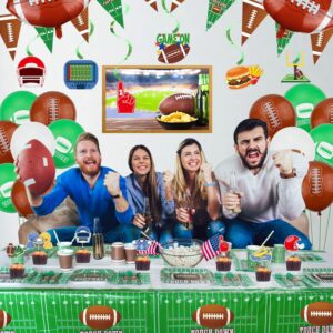 Football Theme Party Supplies,Including Birthday Banner, Football Silicone Bracelet, Hanging Swirl, Plates, Cups, Napkins, Tableware, Tablecloth, Football Birthday Party Decorations, Serves 20