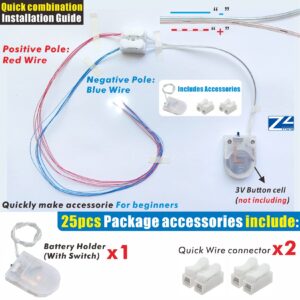 ZZHOB 25PCS Pre-Wired 0805 SMD LEDs(Light Mode: Continuous Green Light) Micro LED Light Emitting Diode + Connector & Battery Holder (Green, 25pcs)