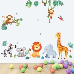 decalmile jungle animals wall decals monkey giraffe elephant wall stickers baby nursery kids room living room wall decor