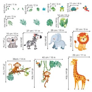 decalmile Jungle Animals Wall Decals Monkey Giraffe Elephant Wall Stickers Baby Nursery Kids Room Living Room Wall Decor