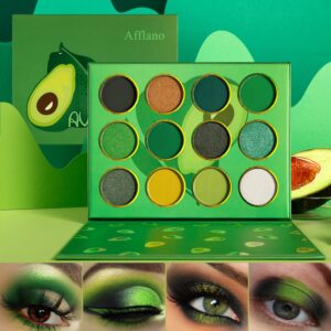 afflano grinch green eyeshadow palette highly pigmented, long lasting blendable small yellow forest dark emerald green eye shadow pallet for hazel eyes, christmas halloween green eye makeup gift