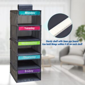 DoveeDosa Weekly Clothes Organizer for Kids-Day of The Week Clothes Organizer for Kids-Kids Daily Clothes Organizer-Monday Friday Clothes Organizer-Kids Closet Organizer-Days of The Week, Grey