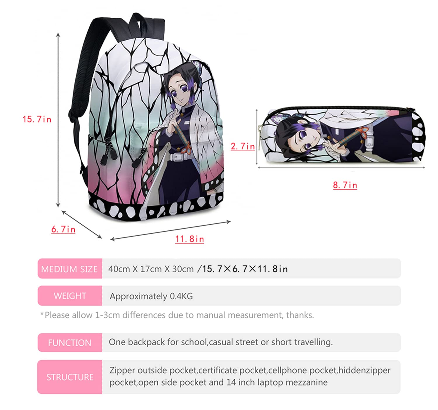 AidiTrend Anime Canvas Bag Kochou Shinobu School Bags Girls Boy Travel Bag Notebook Bags Cosplay Accessories Medium