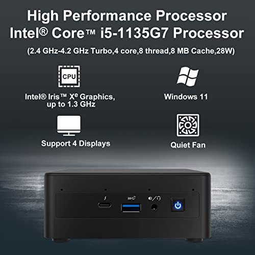 Reatan Intel NUC NUC11PAHi5 Mini PC,Four-Core i5-1135G7, 16GB RAM, 512GB SSD,Mini Computer Windows 11 Pro,Up to 4.2 GHz Turbo,NVMe SSD DDR4 RAM, WiFi 6,BT 5.2 Thunderbolt 3,8K UHD,Quadruple Monitor