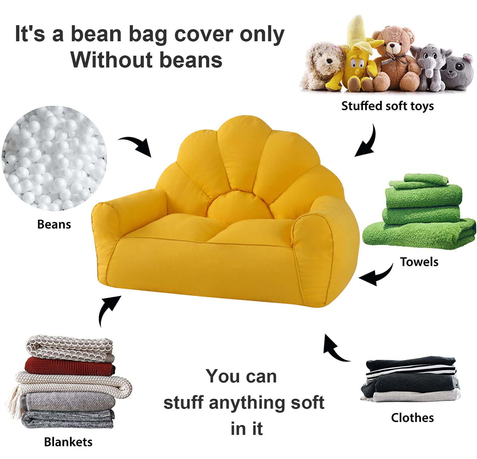 HWOEK Extra Large Bean Bag Chair Cover for Adults, Kids, Teens, Petal-Shaped Bean Bag Sofa Cover Only Without Filling- Memory Foam&Stuffed Animal Storage,Colorful