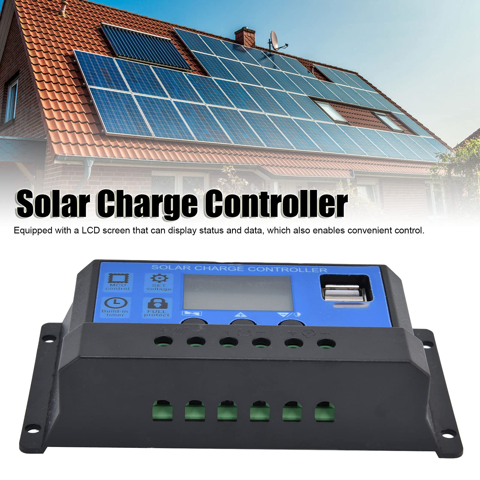 Solar Controller Panel Charger LCD Display Dual USB Intelligent Control Regulator DC 12V/24V(10A)