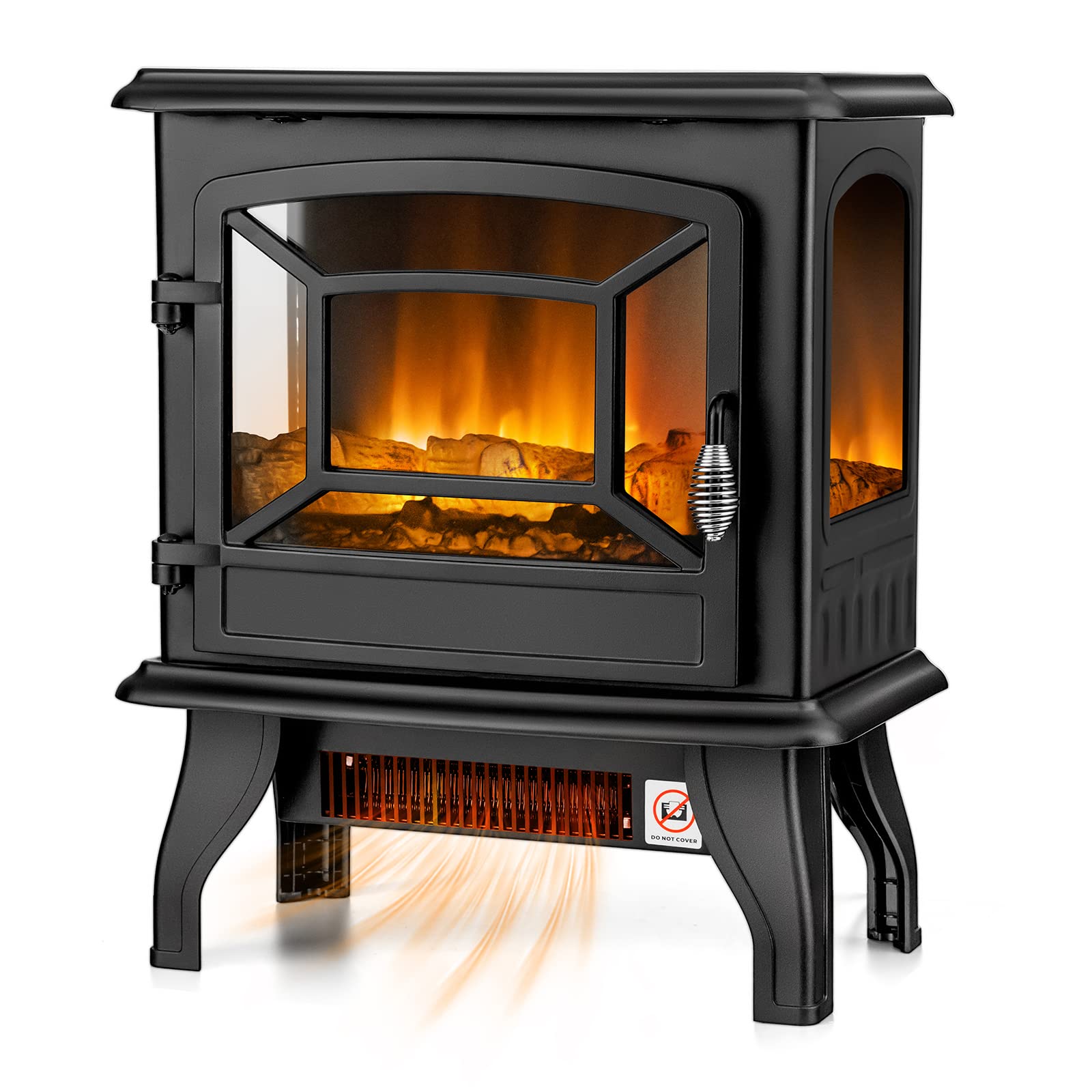 Tangkula 20 Inches Electric Fireplace Stove, Freestanding Fireplace Infrared Heater with Adjustable Thermostat and Realistic Flame Effect 1400W Indoor Space Heater with Overheating Safety Protection