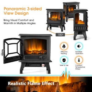 Tangkula 20 Inches Electric Fireplace Stove, Freestanding Fireplace Infrared Heater with Adjustable Thermostat and Realistic Flame Effect 1400W Indoor Space Heater with Overheating Safety Protection