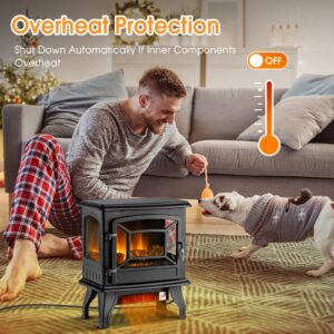 Tangkula 20 Inches Electric Fireplace Stove, Freestanding Fireplace Infrared Heater with Adjustable Thermostat and Realistic Flame Effect 1400W Indoor Space Heater with Overheating Safety Protection