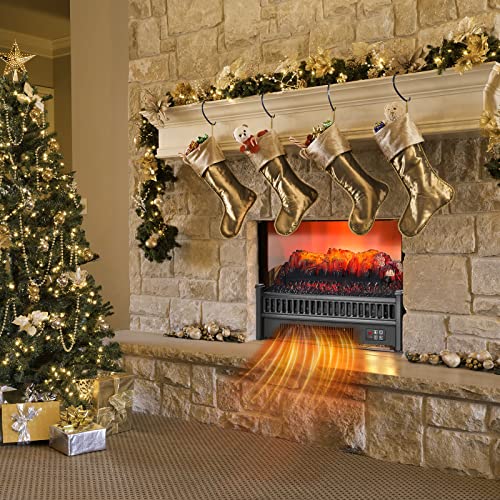 Tangkula 23" Electric Fireplace Log Heater, 1400 W Freestanding Electric Fireplace Stove Insert w/Realistic Flame, Ember Bed, Adjustable Brightness, Overheat Protection, 6H Timer, Remote Control