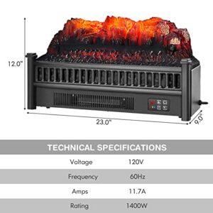 Tangkula 23" Electric Fireplace Log Heater, 1400 W Freestanding Electric Fireplace Stove Insert w/Realistic Flame, Ember Bed, Adjustable Brightness, Overheat Protection, 6H Timer, Remote Control