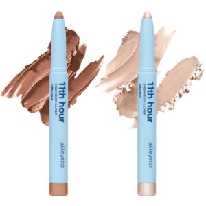 alleyoop 11th hour cream eyeshadow sticks bundle - coffee break (matte) & baby pearl (shimmer) - waterproof, smudge-proof, crease-proof eyeshadow for over 11 hours