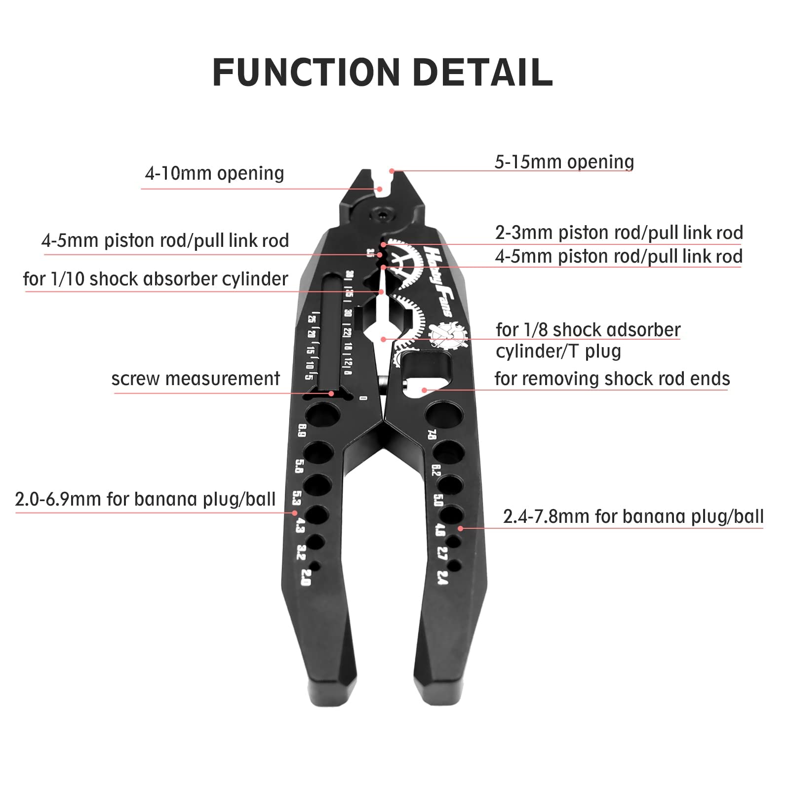 Hobby Fans Metal Shock Absorber Pliers Rod Ball Clamp & Ball Joint Wrench Multi-Function RC Tool Combo Set for 1/8 1/10 RC Car