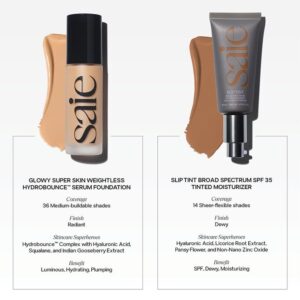 Saie Slip Tint SPF 35 Tinted Moisturizer - Light Coverage Moisturizer + Broad Spectrum Zinc Oxide Sunscreen with Hydrating Hyaluronic Acid - Shade Three + Half (1.35 oz)