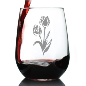 tulip stemless wine glass - floral themed decor and gifts for flower lovers - large 17 oz glasses