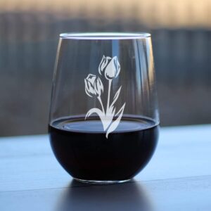 Tulip Stemless Wine Glass - Floral Themed Decor and Gifts for Flower Lovers - Large 17 Oz Glasses