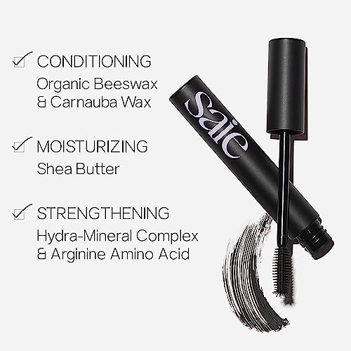 Saie Mascara 101 - Buildable + Lash Lengthening Mascara for Volumized Lashes - Strengthening, Clean Mascara - Formulated with Nourishing Ingredients - Black (0.31 oz)