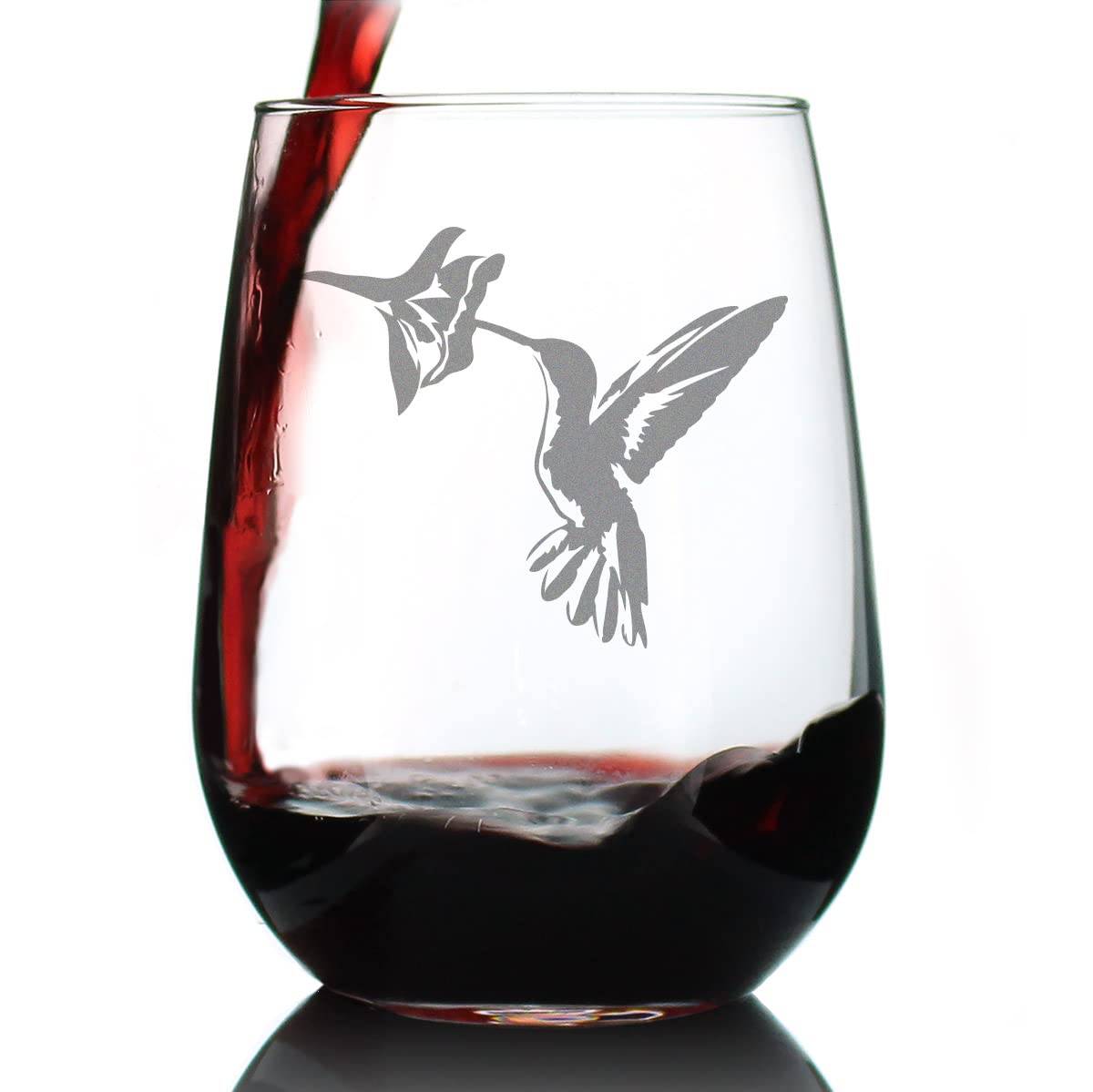 Hummingbird - Stemless Wine Glass - Bird Themed Gifts and Decor for Men & Women - Large 17 oz Glasses