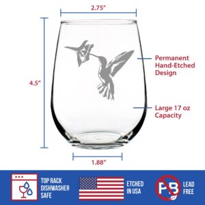 Hummingbird - Stemless Wine Glass - Bird Themed Gifts and Decor for Men & Women - Large 17 oz Glasses