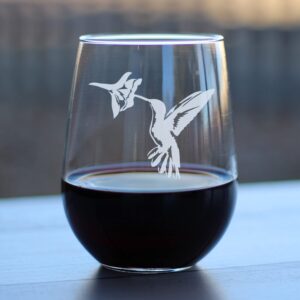 Hummingbird - Stemless Wine Glass - Bird Themed Gifts and Decor for Men & Women - Large 17 oz Glasses