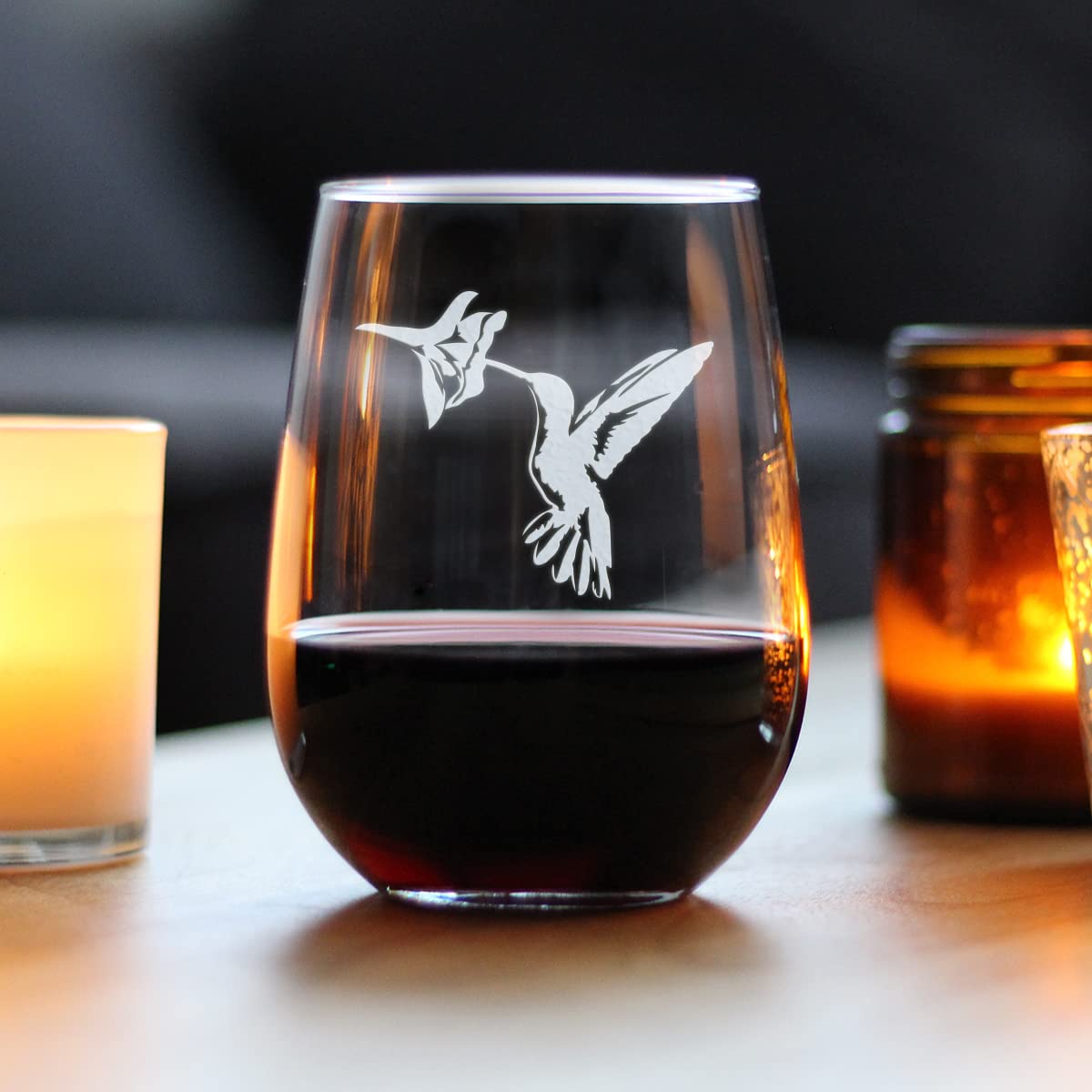 Hummingbird - Stemless Wine Glass - Bird Themed Gifts and Decor for Men & Women - Large 17 oz Glasses