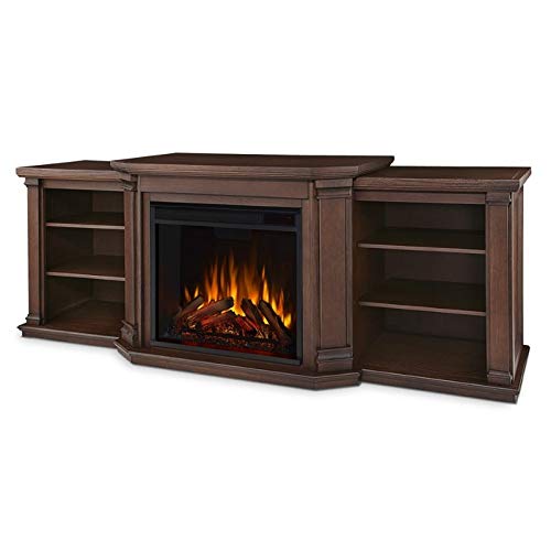 BOWERY HILL Modern Solid Wood Entertainment Center Media Console Electric Fireplace in Chestnut Oak