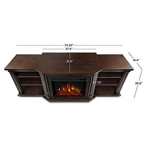 BOWERY HILL Modern Solid Wood Entertainment Center Media Console Electric Fireplace in Chestnut Oak