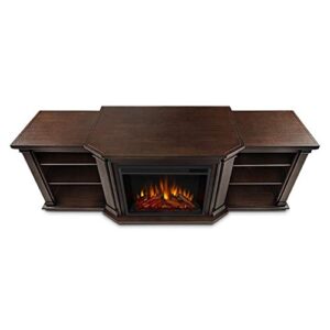 BOWERY HILL Modern Solid Wood Entertainment Center Media Console Electric Fireplace in Chestnut Oak