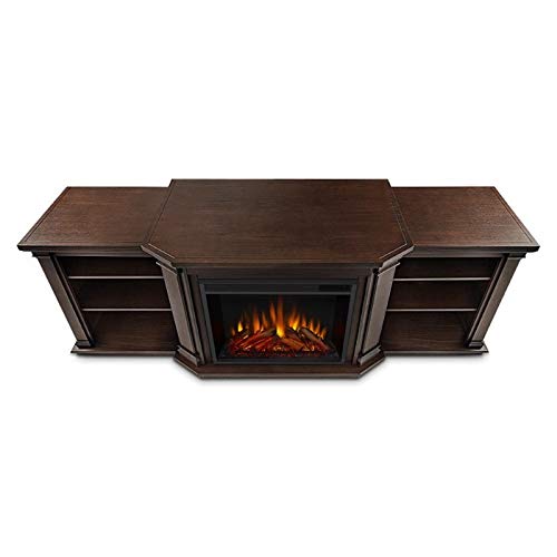 BOWERY HILL Modern Solid Wood Entertainment Center Media Console Electric Fireplace in Chestnut Oak