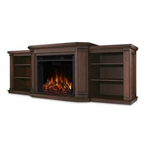 BOWERY HILL Modern Solid Wood Entertainment Center Media Console Electric Fireplace in Chestnut Oak