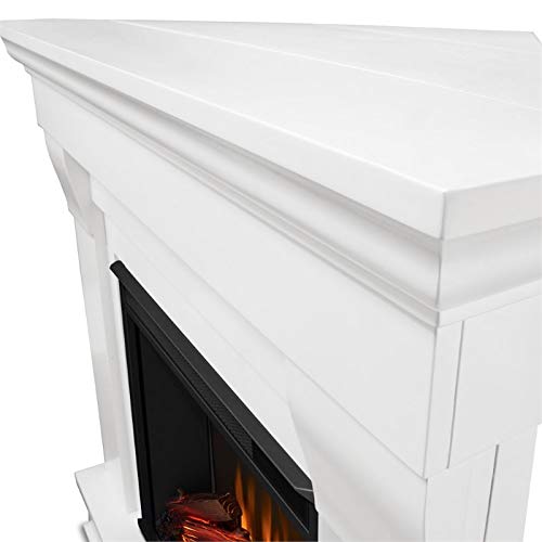 BOWERY HILL Contemporary Solid Wood Electric Fireplace Mantel Heater with Remote Control, Adjustable Led Flame, 1500W in White